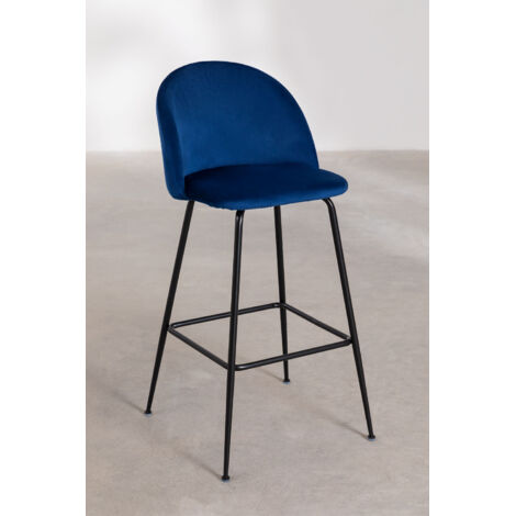 Pack de 4 tabourets hauts en velours Kana Design SKLUM ↑75 cm Bleu Noir