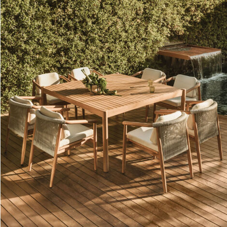 Ensemble table carrée 150x150 cm en bois d'acacia et 8 chaises de ...