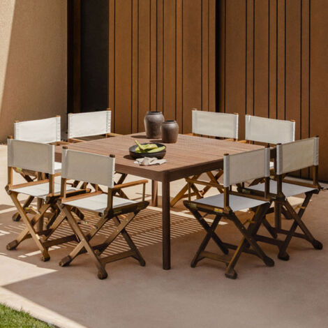 Ensemble de table carrée 150x150 cm en bois d'acacia Aderyn et 8 ...