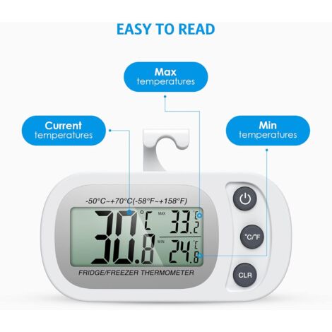 Thermomètre à Réfrigérateur, Thermomètre à Congélateur Numérique avec Crochet, Écran LCD Facile ...