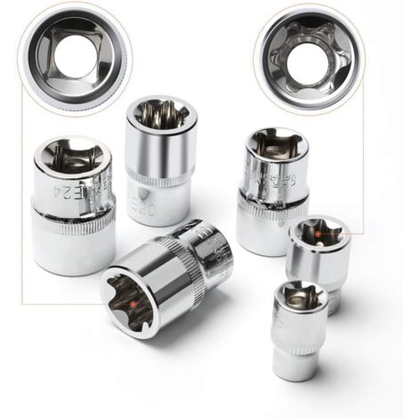 14pcs Coffret de Douille Torx en Forme Etoile 1/4" 3/8" 1/2", Douilles femelles E-Torx E4, E5 ...