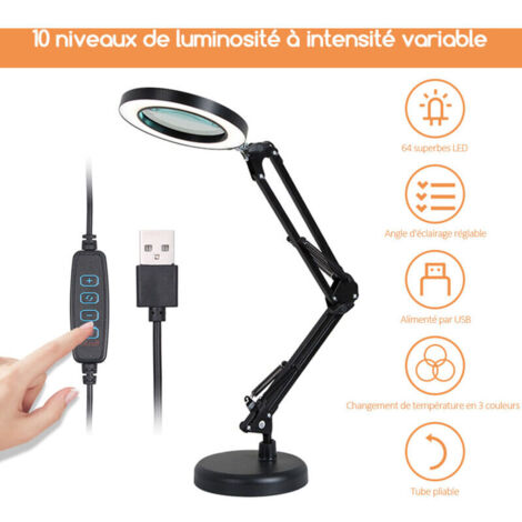 Loupe Loupe, Lampe de Table Lumineuse de Bureau, Grossissement 8X 10 ...