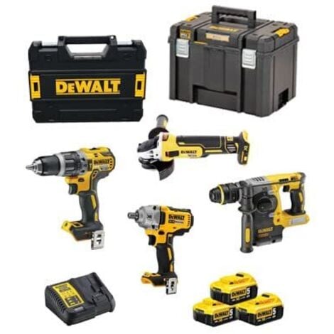 Pack combiné DCK428P3T DeWALT : 4 outils, 3 batteries 18 Volt/5 Ah, chargeur et 2 TSTAK