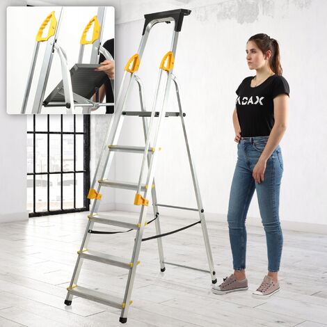 KADAX Aluleiter, Stehleiter mit Handlauf, Trittleiter belastbar bis 150kg