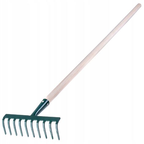 KADAX Rechen aus Metall, flache Harke mit Stiel aus Holz, 10 Zinken