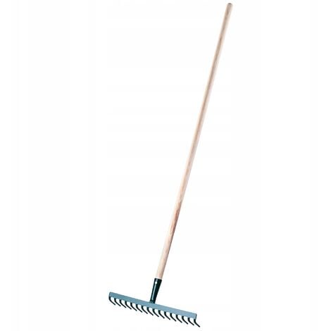 KADAX Rechen aus Metall, flache Harke mit Stiel aus Holz, Grün, 16 Zinken