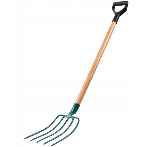 KADAX Heugabel aus Stahl, Gabel mit langem Stiel aus Holz, 5 Zinken