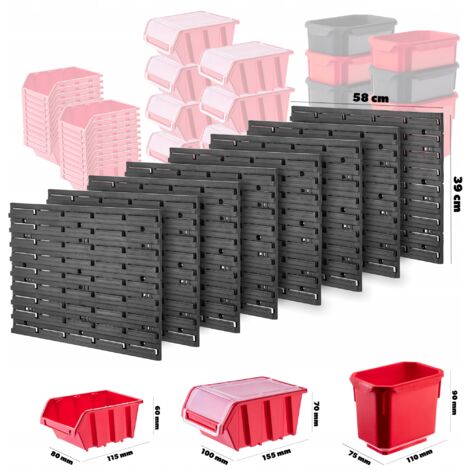 KADAX Werkstattwandregal, Wandplatten, 232 x 78 cm, Rot, 176 tlg.