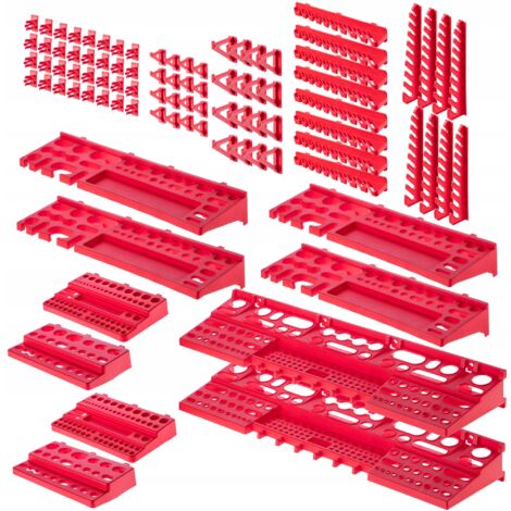 KADAX Werkstattwandregal, Wandplatten, 232 x 78 cm, Rot, 140 tlg.