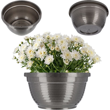 KADAX Schale aus Kunststoff, Blumenschale, Grabschale, rund, 18 cm, Grafit