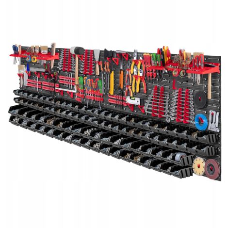 KADAX Werkstattwandregal, Wandplatten, 232 x 78 cm, Rot und Schwarz ...