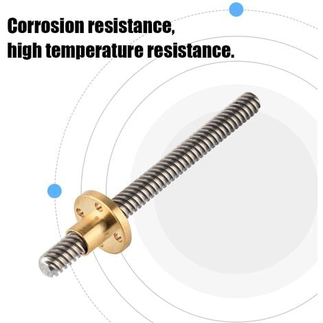 Eosnow T8 8 mm trapezfrmige Edelstahl-Gewindestange Leitspindel Messingmutter für 3D-Drucker 100 mm