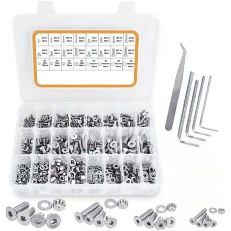 920 Pcs Vis à Tête Plate à Six Pans Creux et écrous et Rondelles Assortiment Set, M3 M4 M5 M6 ...