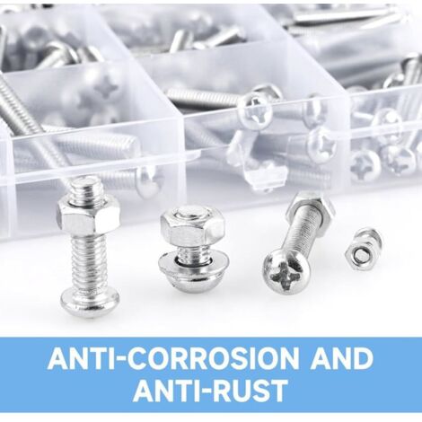 1080 Pièces M3 M4 M5 M6 Jeu de Vis avec Ecrous,Vis à Tête Hexagonale Boulon et écrous Acier ...