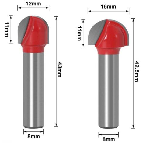 5 Pièces Fraise à Fond Rond Bois, 8mm Routeur Core Box Bits Tige 12/16/ 19/22/25mm,Fraise ...