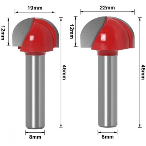5 Pièces Fraise à Fond Rond Bois, 8mm Routeur Core Box Bits Tige 12/16/ 19/22/25mm,Fraise ...