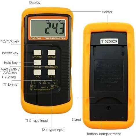 Thermomètre De Type K Avec Capteur De Thermocouple 1300 ° C (° C, ° F Et K Avec 4 Thermocouples ...