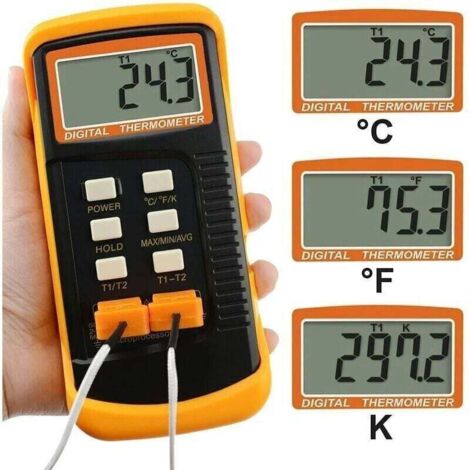 Thermomètre De Type K Avec Capteur De Thermocouple 1300 ° C (° C, ° F Et K Avec 4 Thermocouples ...