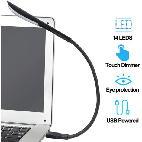 Lampe USB LED Tactile à Intensité Variable - Flexible pour Ordinateur Portable avec 3 Niveaux de ...