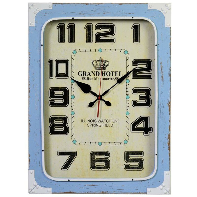 Reloj rectangular grand hotel de metal azul claro y madera cm45x7h60