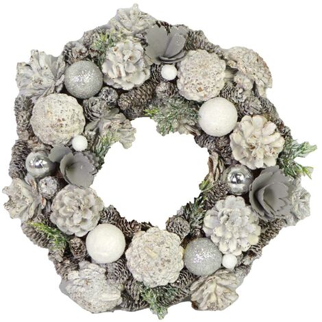 Corona con piñas plateadas glitter cm ø45