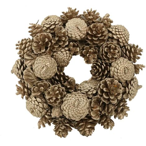 Corona con piñas de pino champagne cm ø30h8