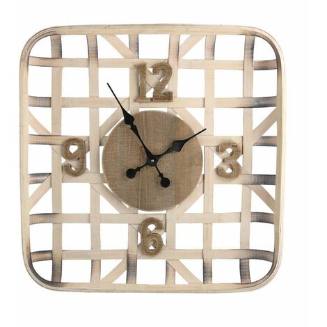 Reloj de pared de madera natural cuadrado cm 60,5 x 60,5 x 9