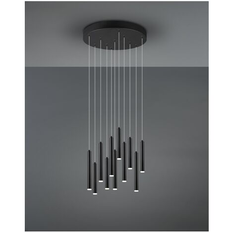 Suspensión Tubular Moderna 11 Tubos Led Negros Ø40 cm Trio Iluminación