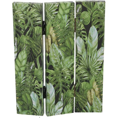 Grüner Blatt-Print Paravent 3-teilig 120,6x2,5xh180,6x2,5xh180