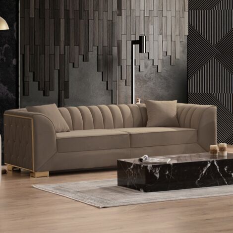 Braunes Sofa 230x80x95 cm mit goldenen Beinen