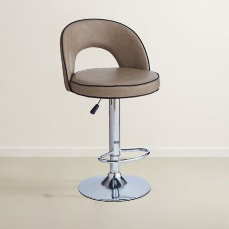 Hocker Lisa mit sitz aus taupe kunstleder und edelstahlbeinen 600x300x240