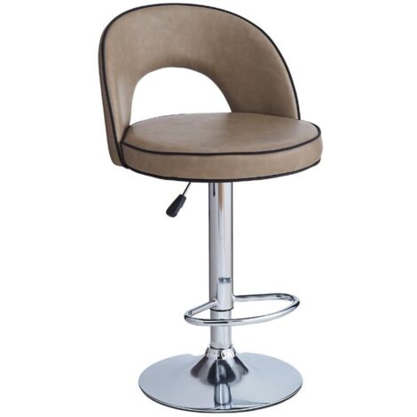 Hocker Lisa mit sitz aus taupe kunstleder und edelstahlbeinen 600x300x240