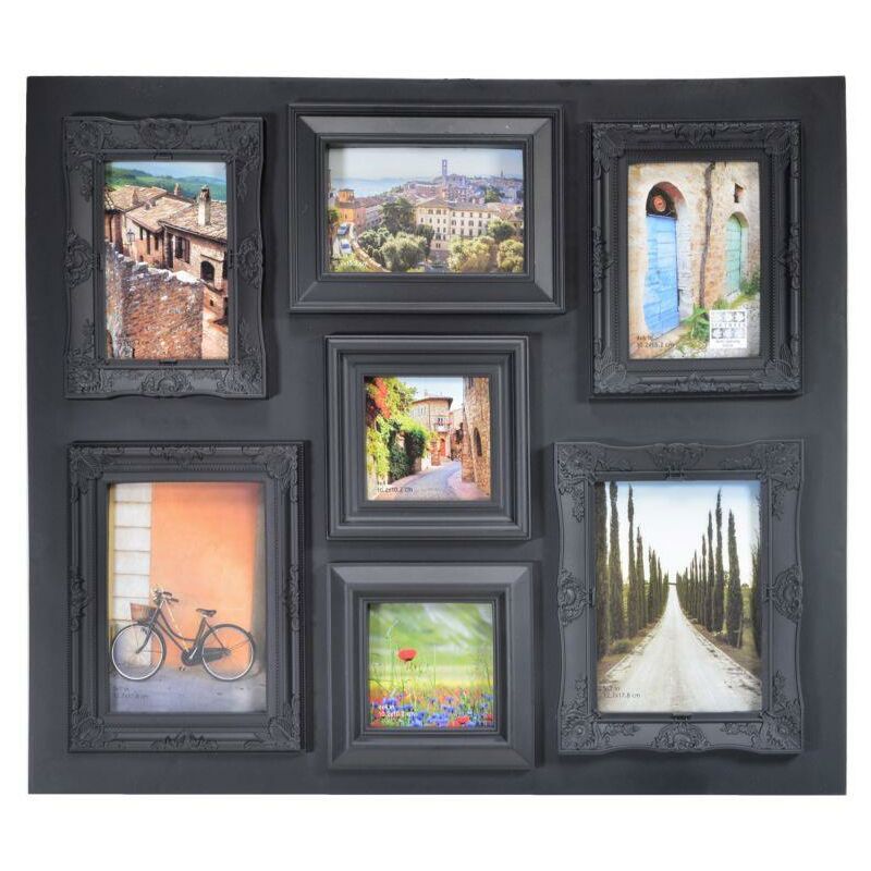 Cadre photo mural noir multiple 7p cm51,5x50x2