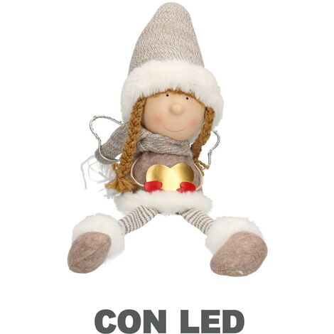Angelo en tissu crème avec LED et cœur assis 11x18x56 cm