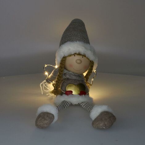 Angelo en tissu crème avec LED et cœur assis 11x18x56 cm