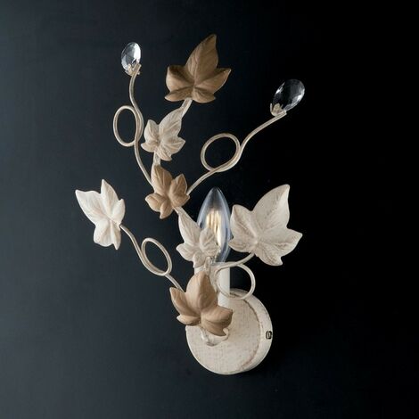 Applique en fer ivoire or clair et strass une lumière 22x h32 cm lierre