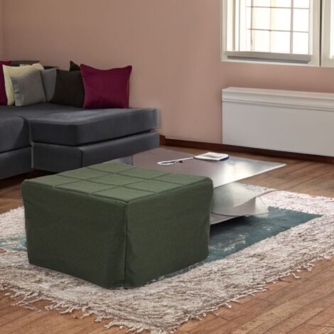 Pouf lit simple pliable Vega tissu vert foncé 600x300x240
