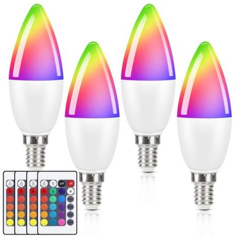Ampoule RGB LED E14-4 pièces changement de couleur bougie lampe 4W LED ampoule dimmable avec ...