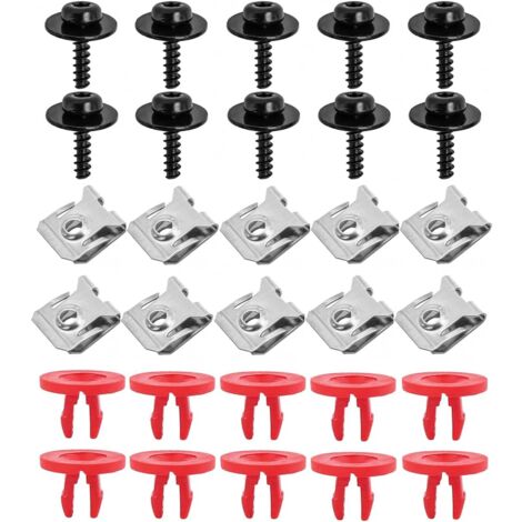 30 Pièces U-Clips et Vis Carrosserie, Metal écrous Et Boulons Pour ...