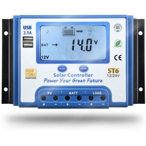 30A Régulateur de Charge Solaire 12V/24V Contrôleur de Charge Solaire avec Écran LCD et Double ...