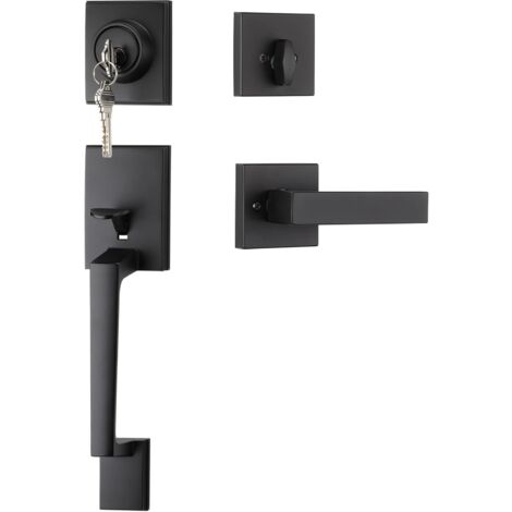 Black Front Door Handle and Deadbolt Set, Entry Door Handle and ...