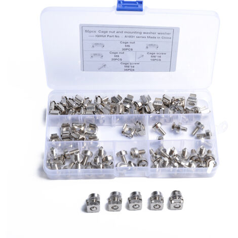 50 Sets M6 Square Hole Hardware Cage Nuts & Mounting Screws Washers for ...