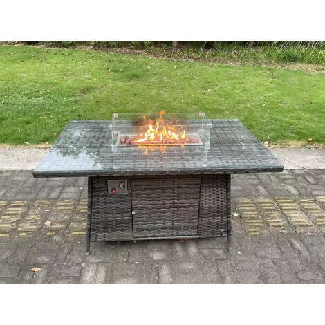 Fimous Wicker PE Rattan Garden Furniture Set Gas Fireplace Dining Table ...