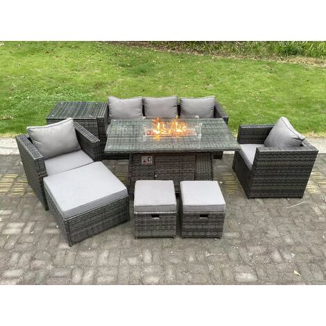 Fimous 8 Places Wicker Pe Rotin Meubles De Jardin Set Foyer À Gaz Table ...