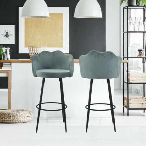 Taburete de concha de terciopelo gris con patas de metal negro mate - Orel