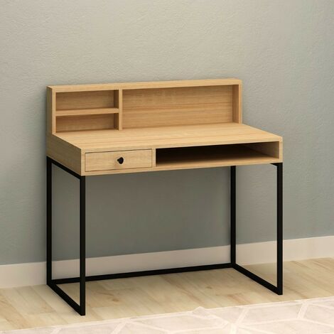 Escritorio 100x97h con estante y cajón en roble y negro - Nasus