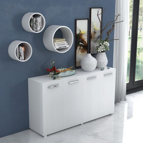 Mueble multiusos con 4 puertas en fresno blanco 180 cm - Viareggio