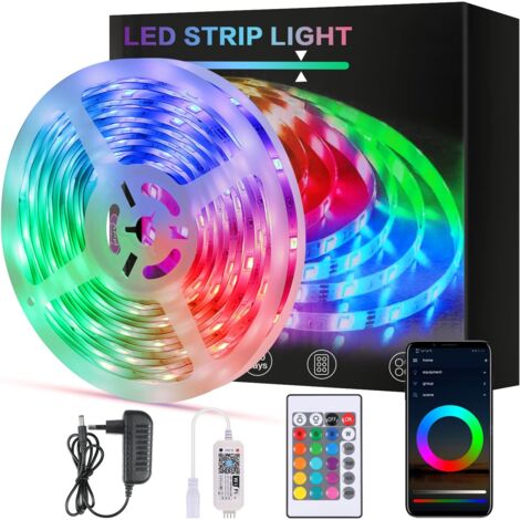 Ruban LED Smart WiFi Bande LED 5m 5050 RGB App Controle, IP65 étanche Bande Lumineuse Flexible ...