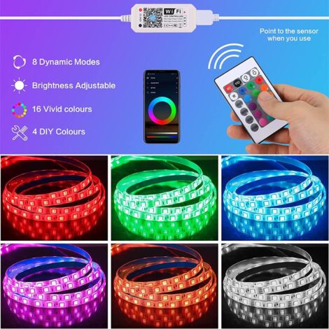 Ruban LED Smart WiFi Bande LED 5m 5050 RGB App Controle, IP65 étanche Bande Lumineuse Flexible ...