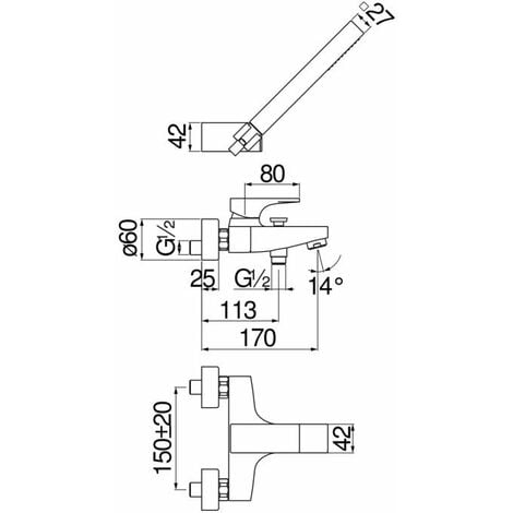 Nobili Seven Serie Externe Wannenbatterie mit Handbrause SE124110CR ...